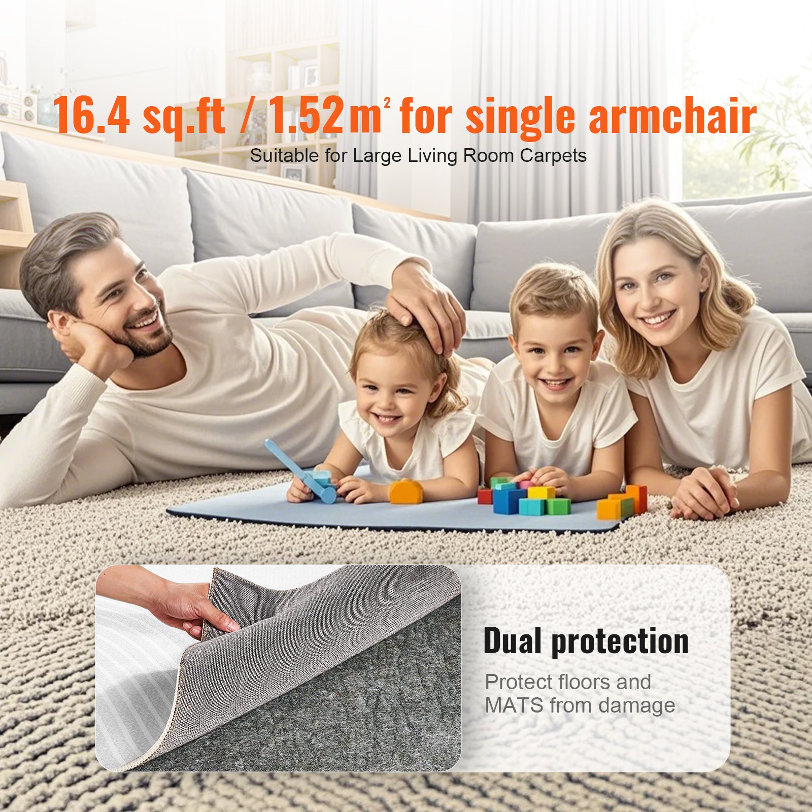 VEVOR Non Slip Rug Pad Gripper 25 x 94.5 in 0.24" Carpet Mat Thick for ...