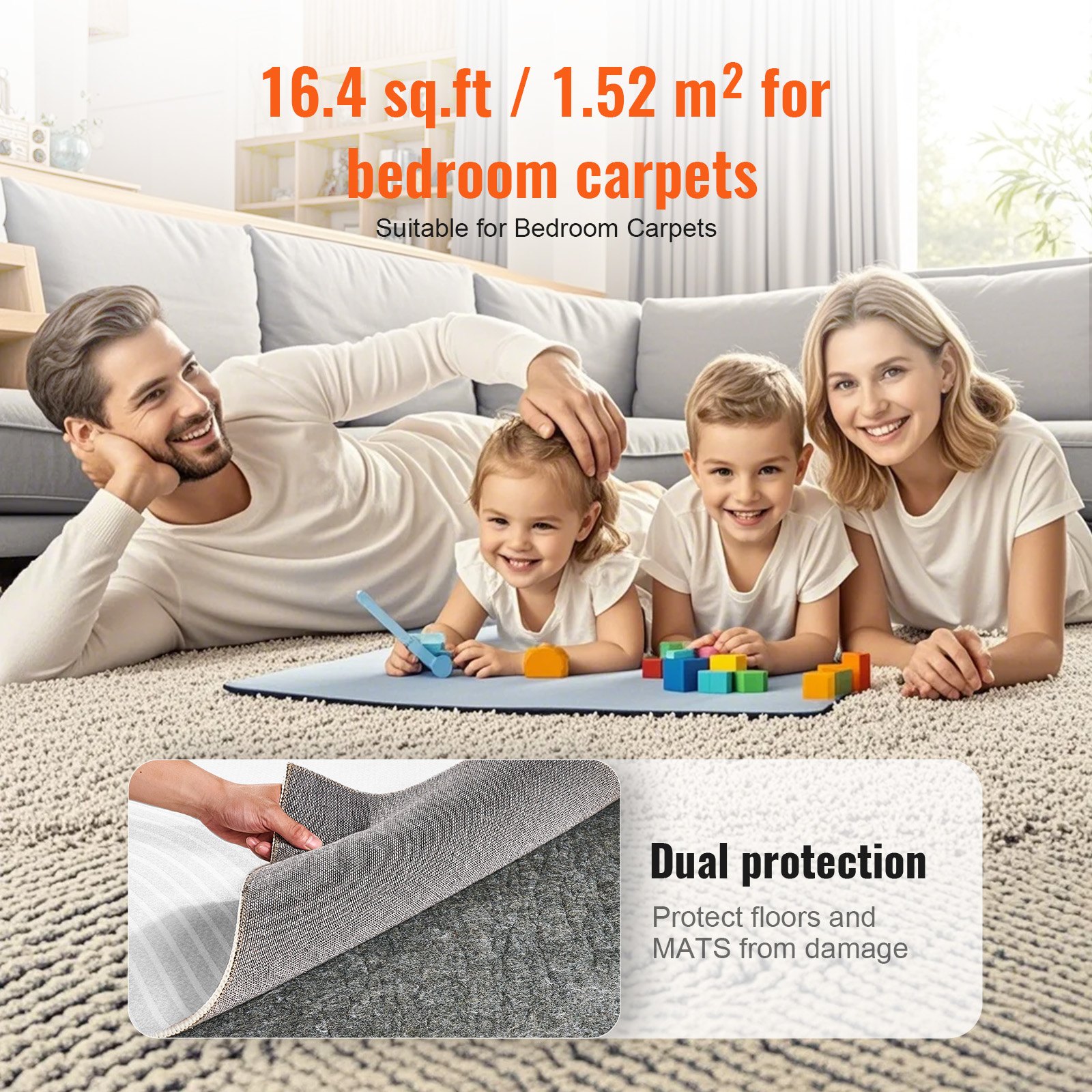 VEVOR Anti Slip Rug Pad For Carpet - 2'x8', 1/4"Thick