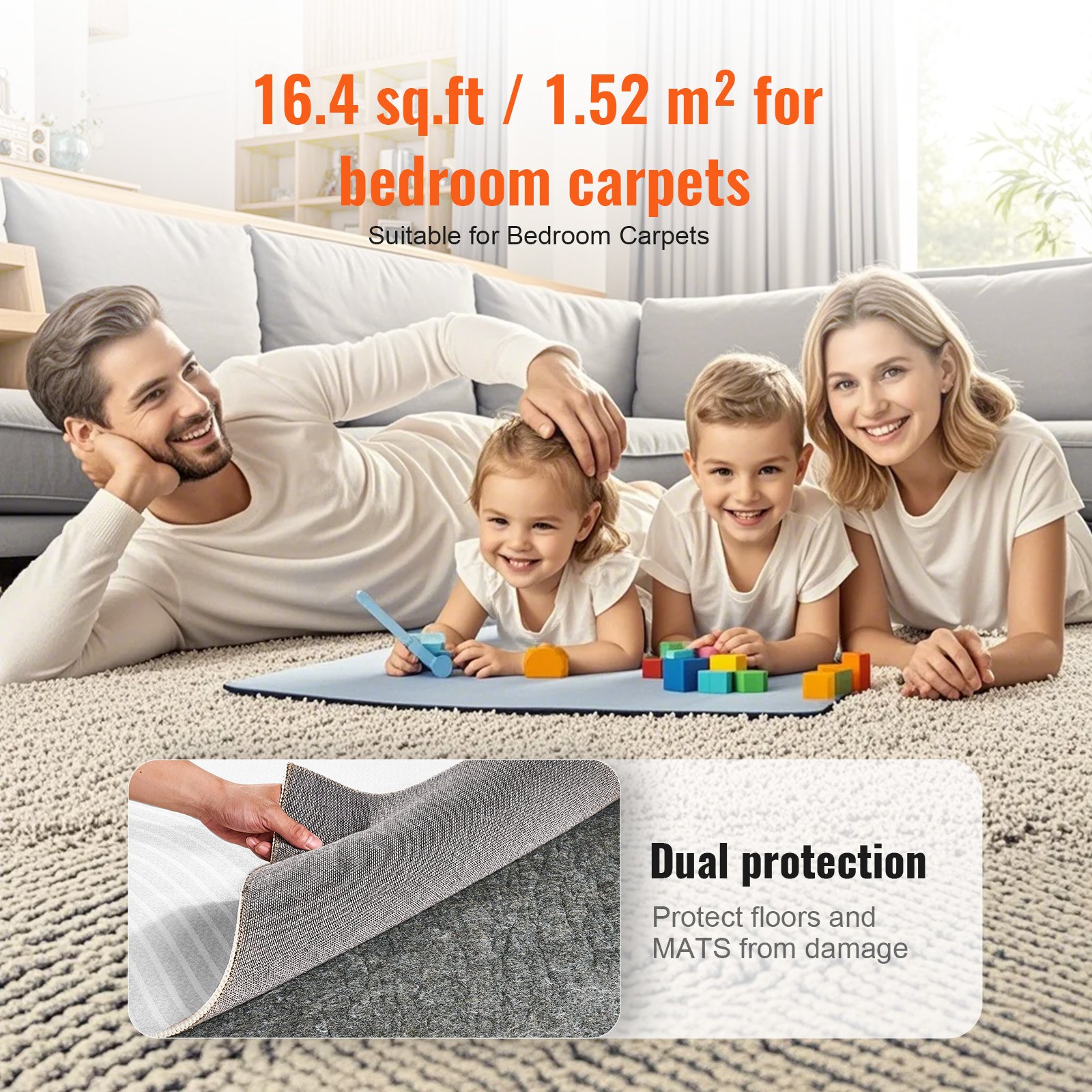 VEVOR 1/4 Inch Rug Pad – Non-Slip Dual Surface, 8 x 10 FT
