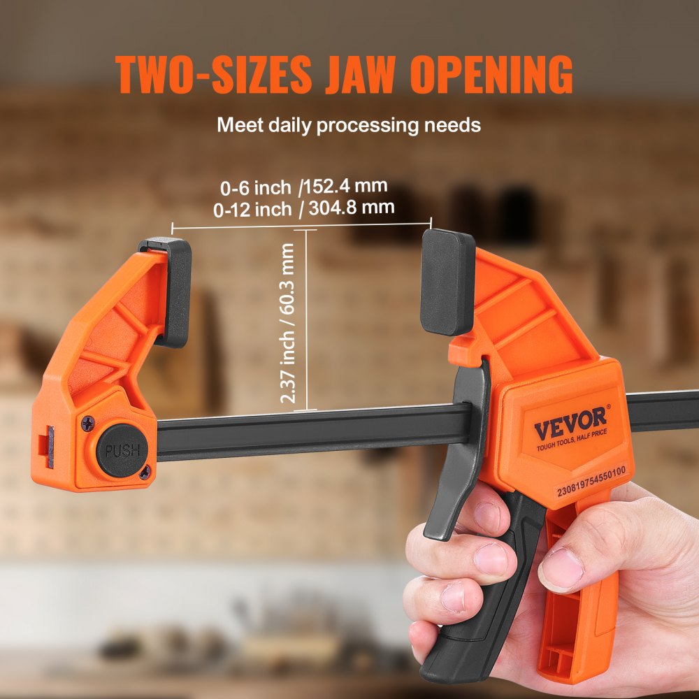 VEVOR Bar Clamps for Woodworking, 4-Pack 6" and 2-Pack 12" One-Handed ...