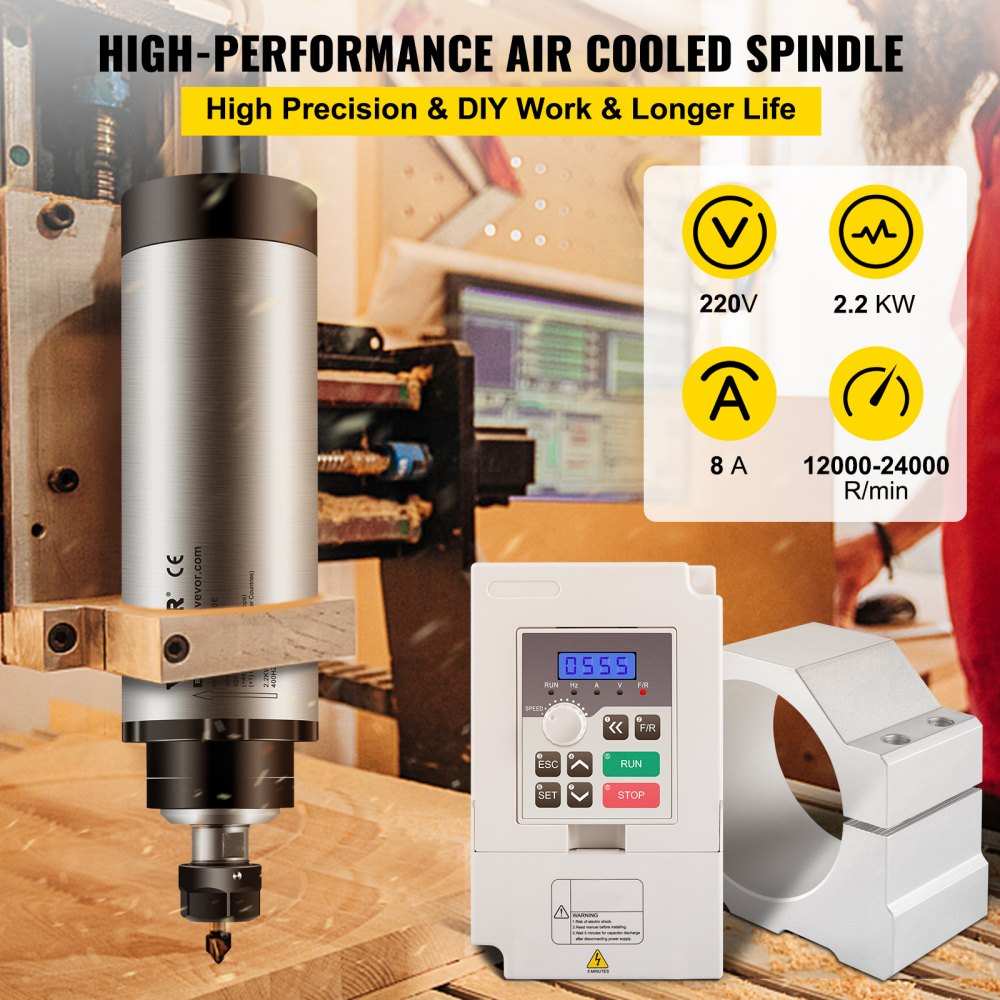 VEVOR CNC Spindle Kits, 2.2KW 80mm Air Cooled Spindle Motor W/ Clamp ...
