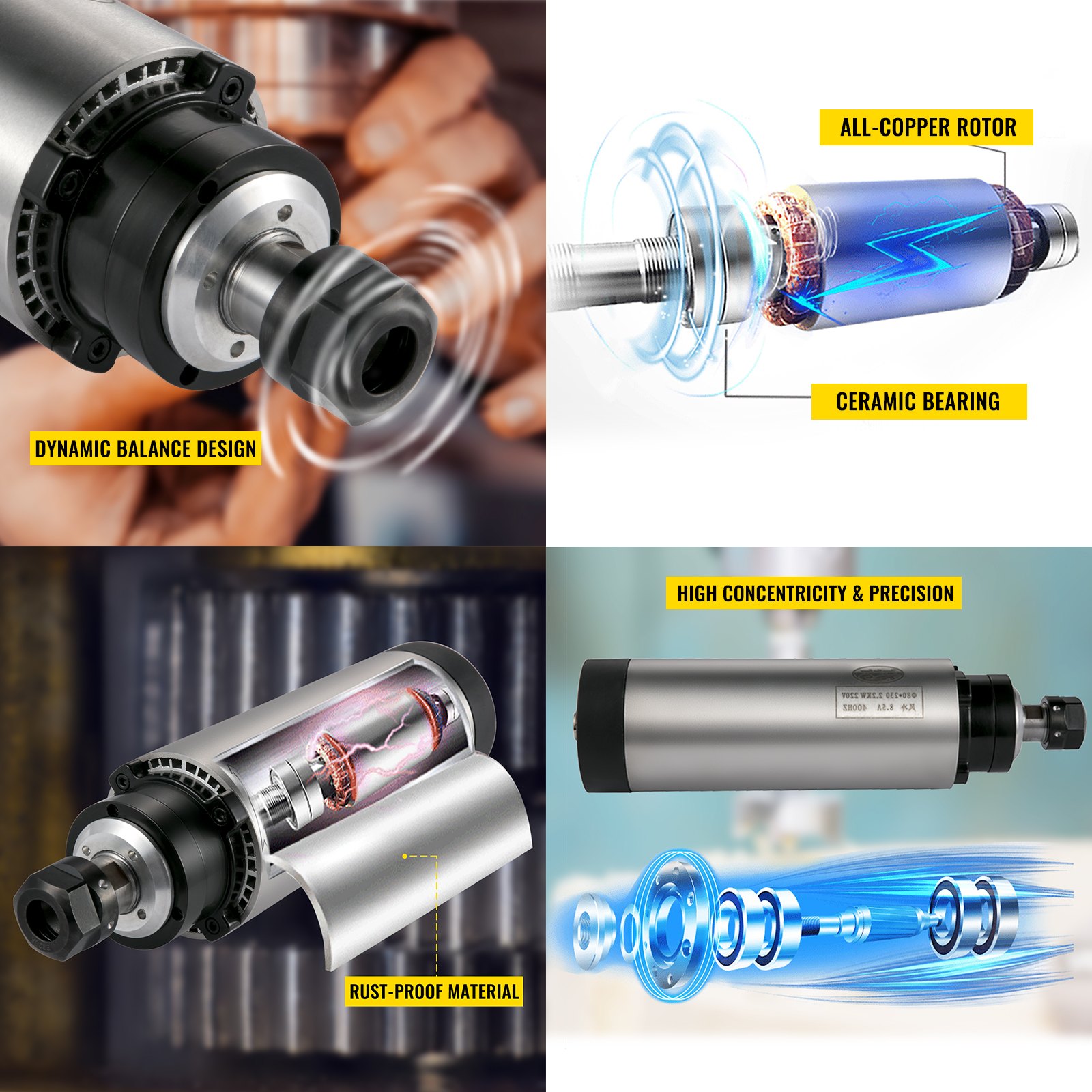 VEVOR CNC Spindle Motor Kits Air Cooled Spindle Motor 220V VFD 2.2KW ...