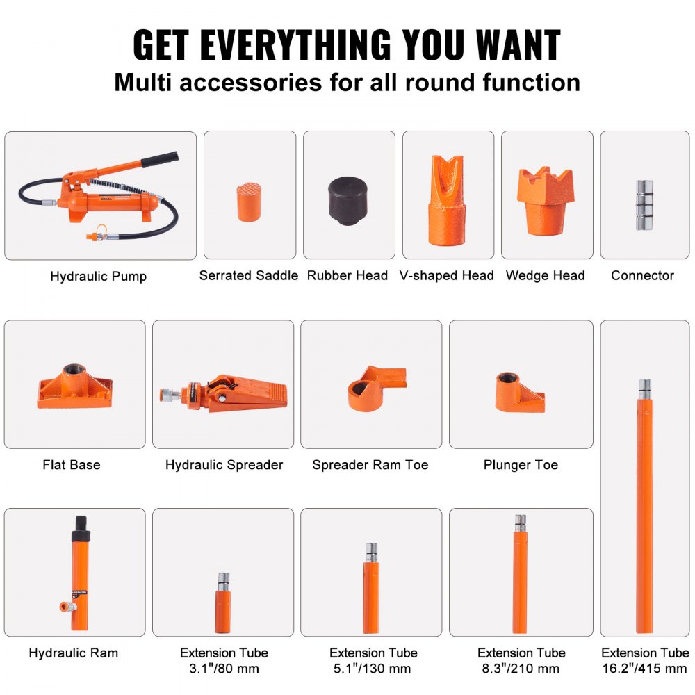 VEVOR 4 Ton Porta Power Kit, Portable Hydraulic Jack with 3.9 ft/1.2 m ...