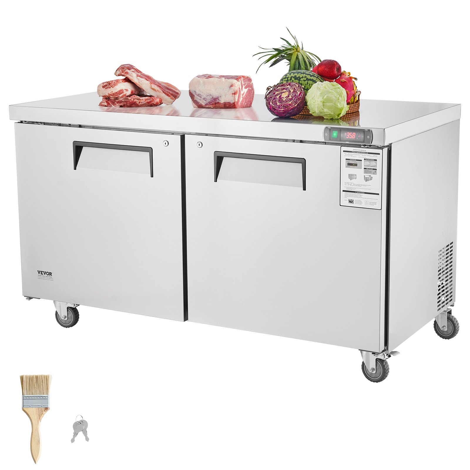 VEVOR 60 Inch Sandwich Prep Table – 16.4 Cu.Ft Storage