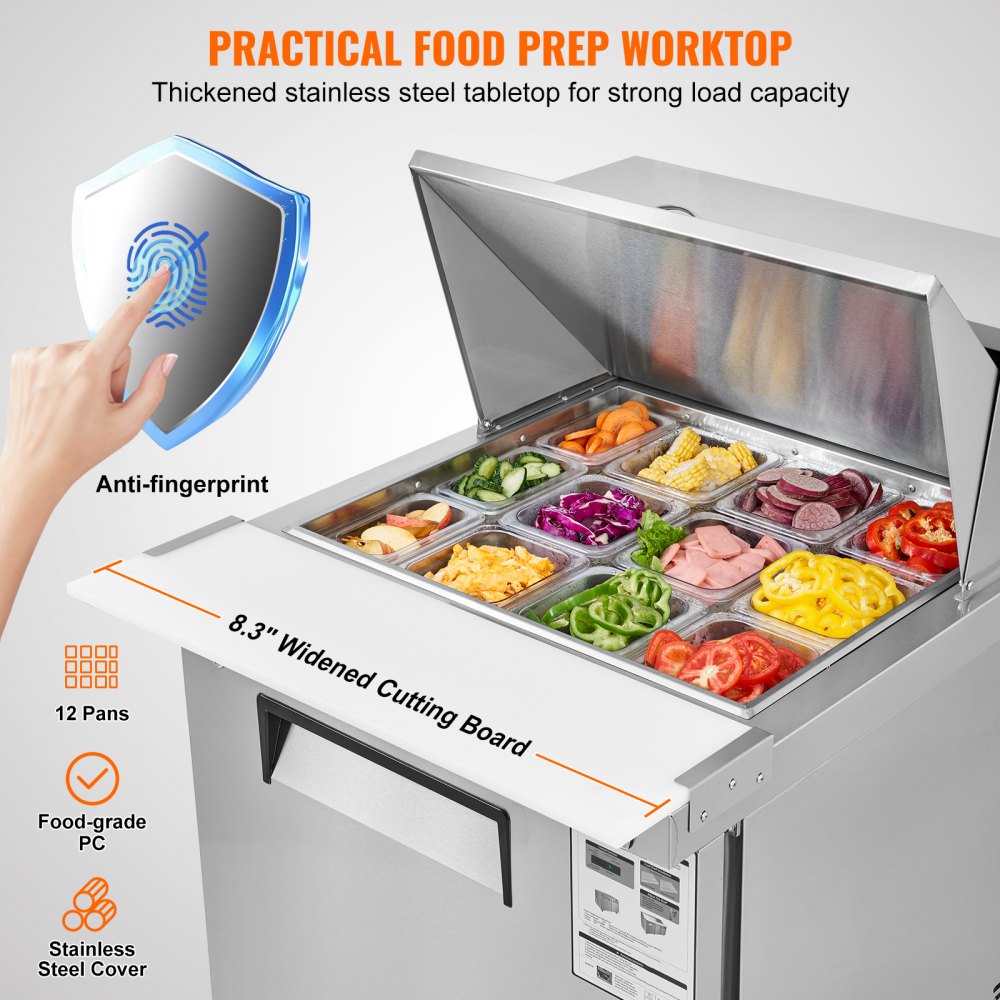 VEVOR Commercial Refrigerator 28" Sandwich Salad Prep Table 1 Door with ...