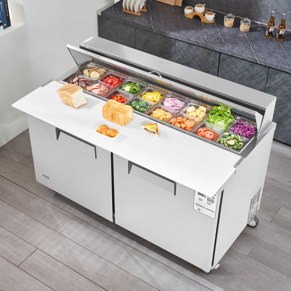 VEVOR Sandwich Prep Table Refrigerator – 60", 16.4 Cu.Ft