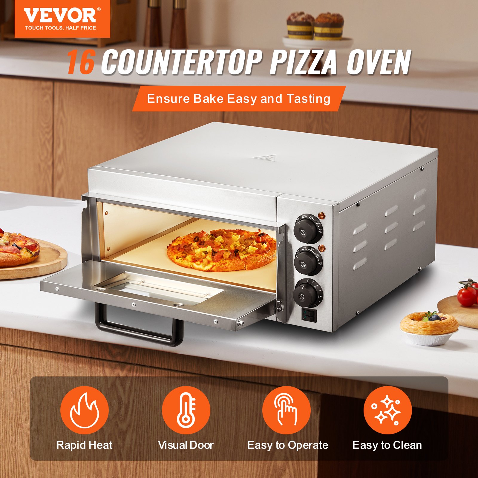 VEVOR Commercial Countertop Pizza Oven Electric Pizza Oven for 16 ...