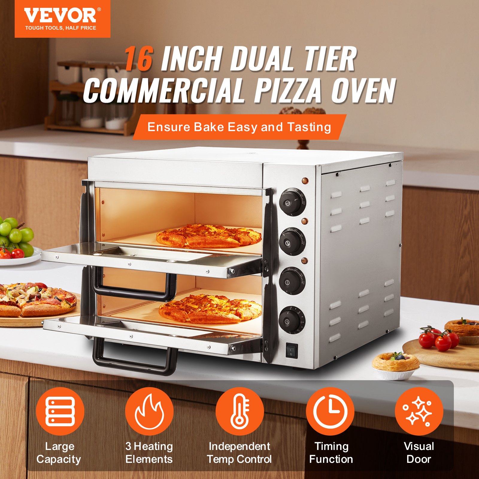 VEVOR Commercial Countertop Pizza Oven Electric Pizza Oven for 16 ...