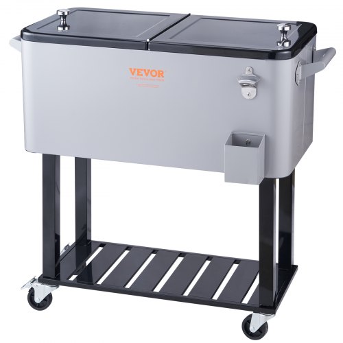 VEVOR Rolling Ice Chest Cooler Cart 80 Quart, Portable Bar Drink Cooler ...