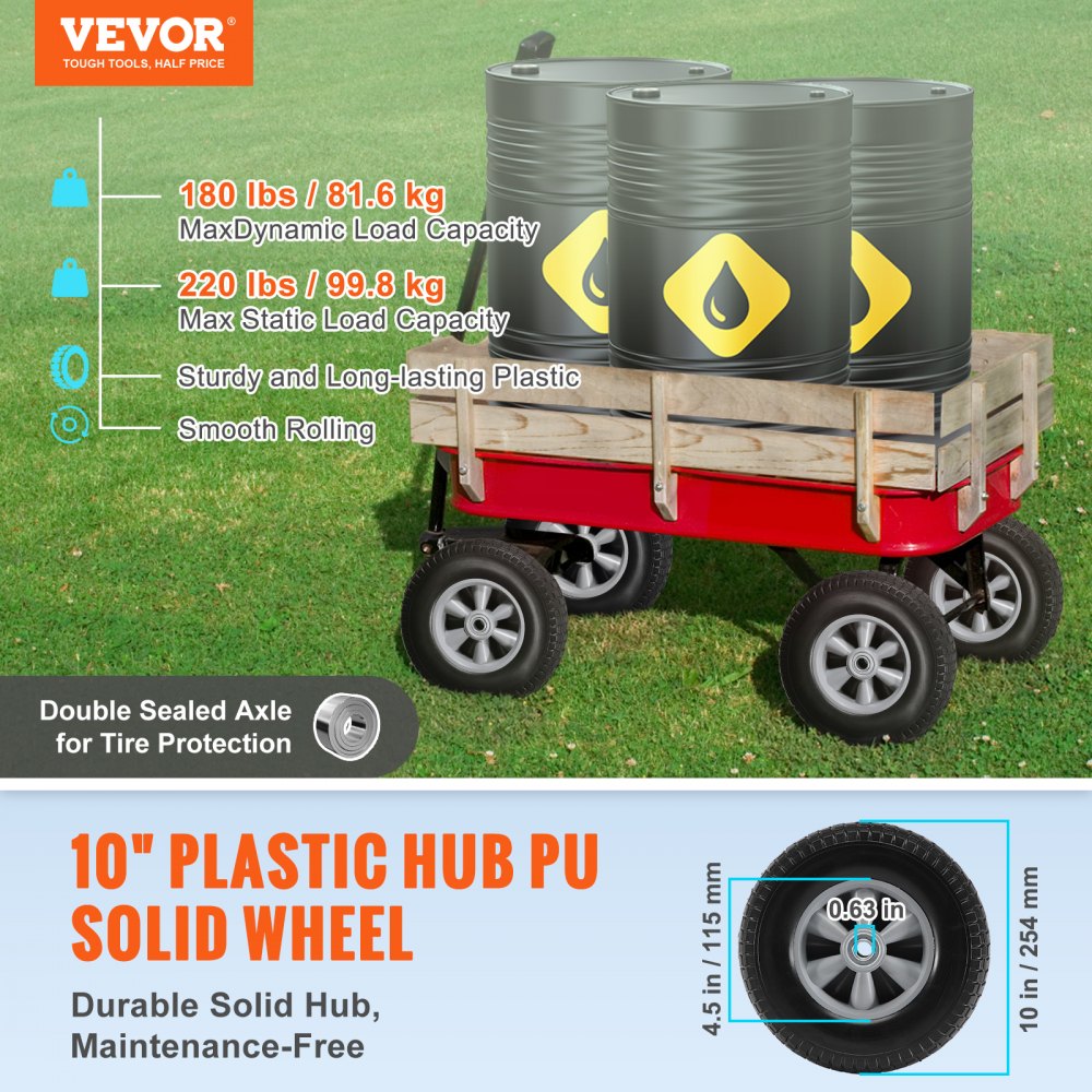 VEVOR Solid PU Run-Flat Tire Wheel, 10", 2-Pack, 180 lbs Dynamic Load ...