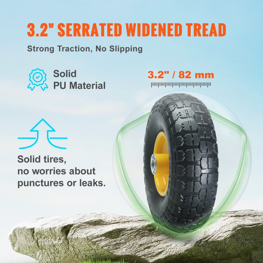 VEVOR Solid PU Run-Flat Tire Wheel, 10", 2-Pack, 400 lbs Dynamic Load ...