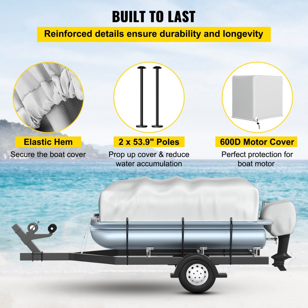 VEVOR Pontoon Boat Cover, Fit for 17'-20' Boat, Heavy Duty 600D Marine ...