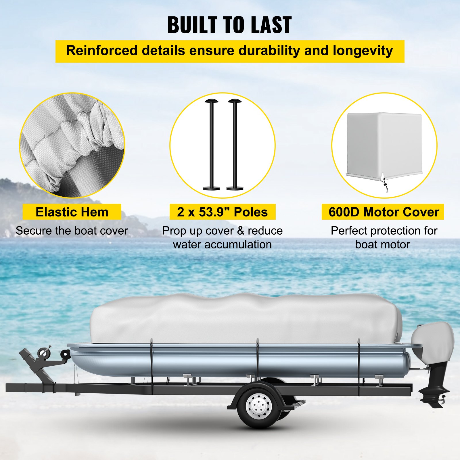 VEVOR Pontoon Boat Cover, Fit for 25'-28' Boat, Heavy Duty 600D Marine ...