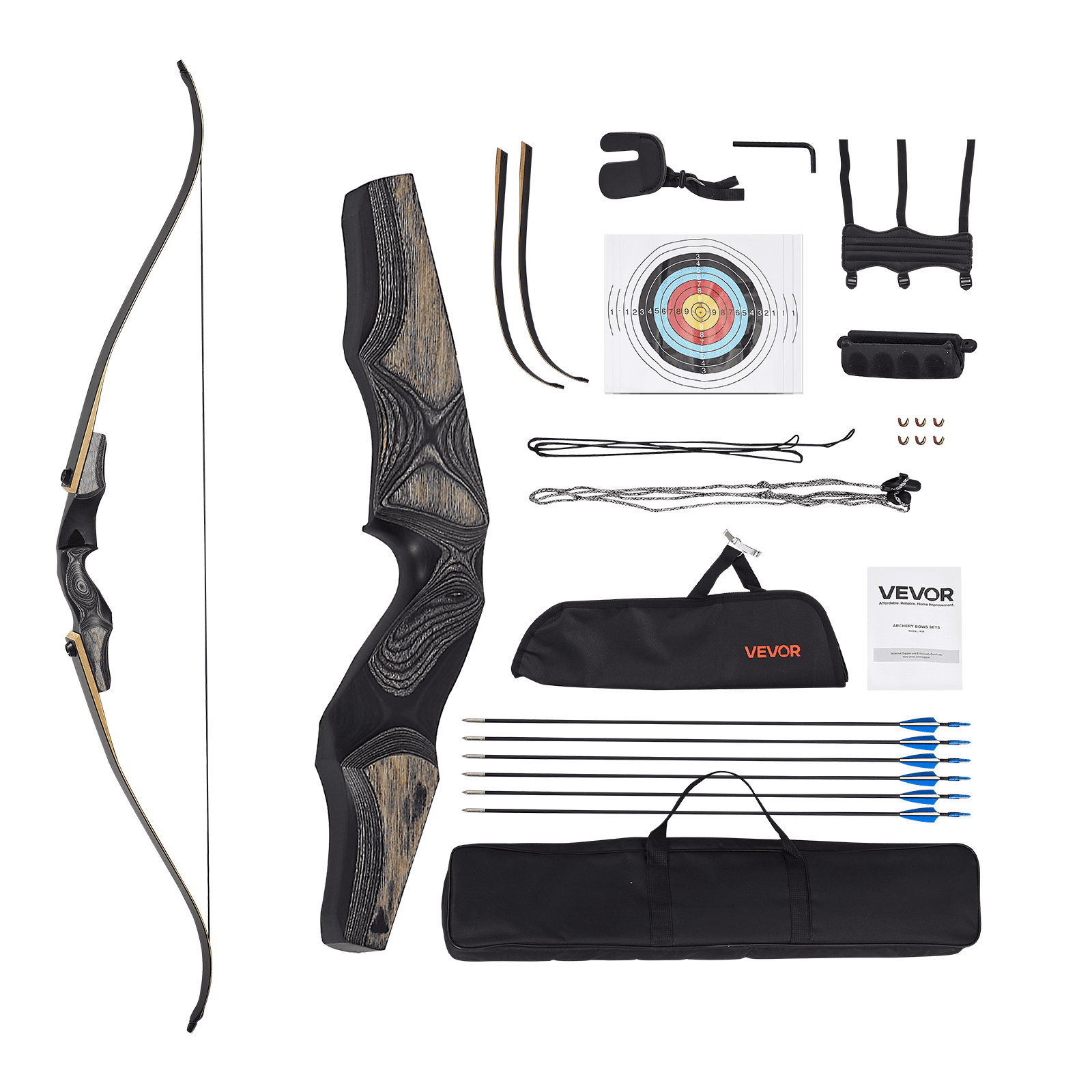 VEVOR Wooden Bow Set – 60 inch Recurve Bow, 30 lbs Capacity