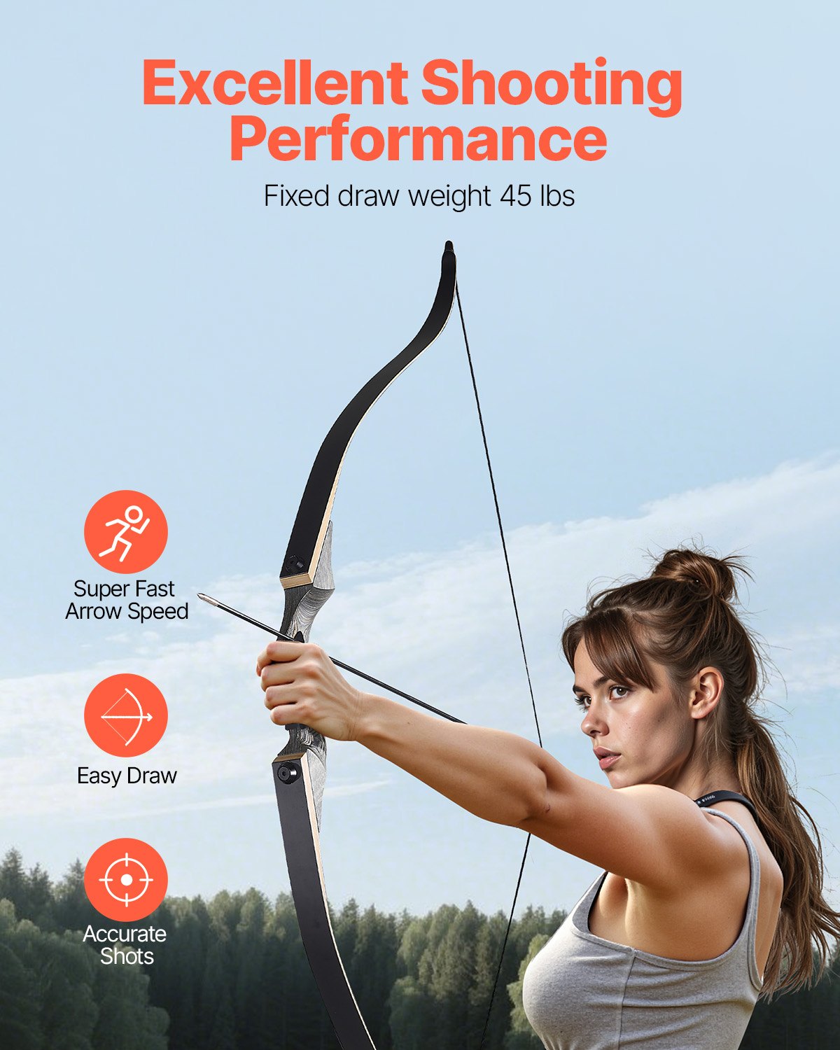 VEVOR Recurve Bow and Arrows Kit, 60 inch Wooden Takedown Bows, Right ...