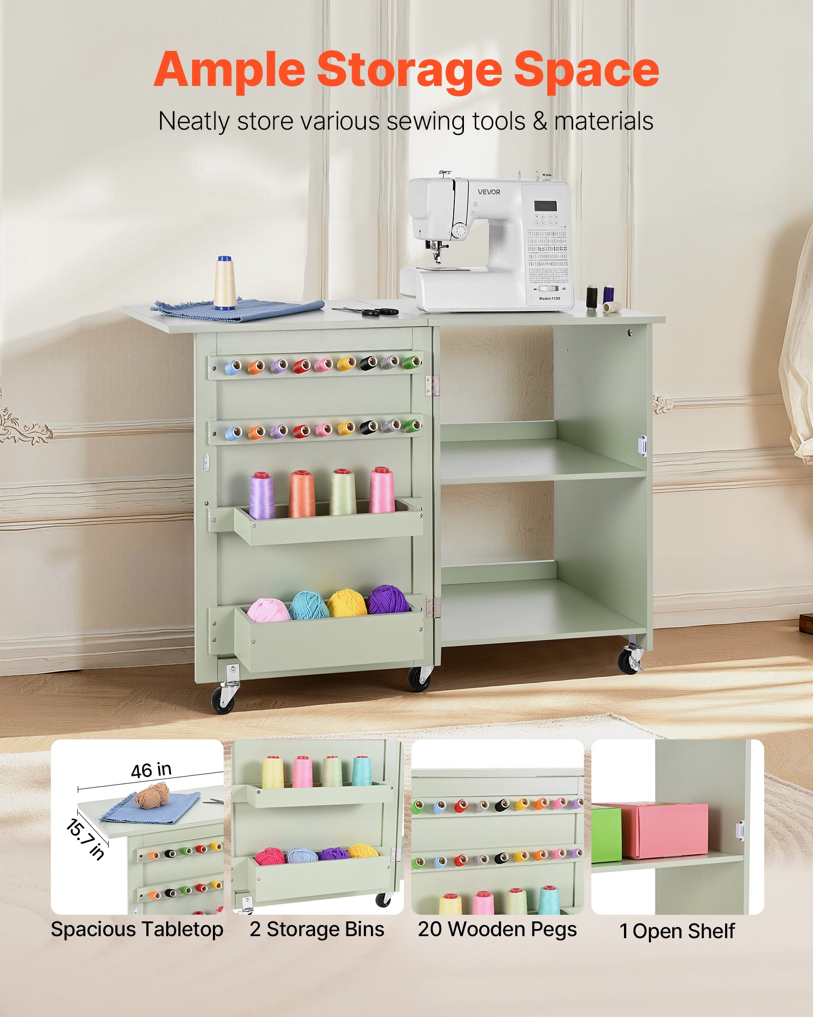 VEVOR Folding Sewing Table, Multipurpose Sewing Machine Table with ...