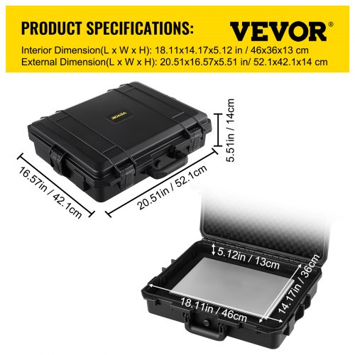 VEVOR Waterproof Hard Case, 20 x 16 x 5 Inches, with Customizable Foam ...