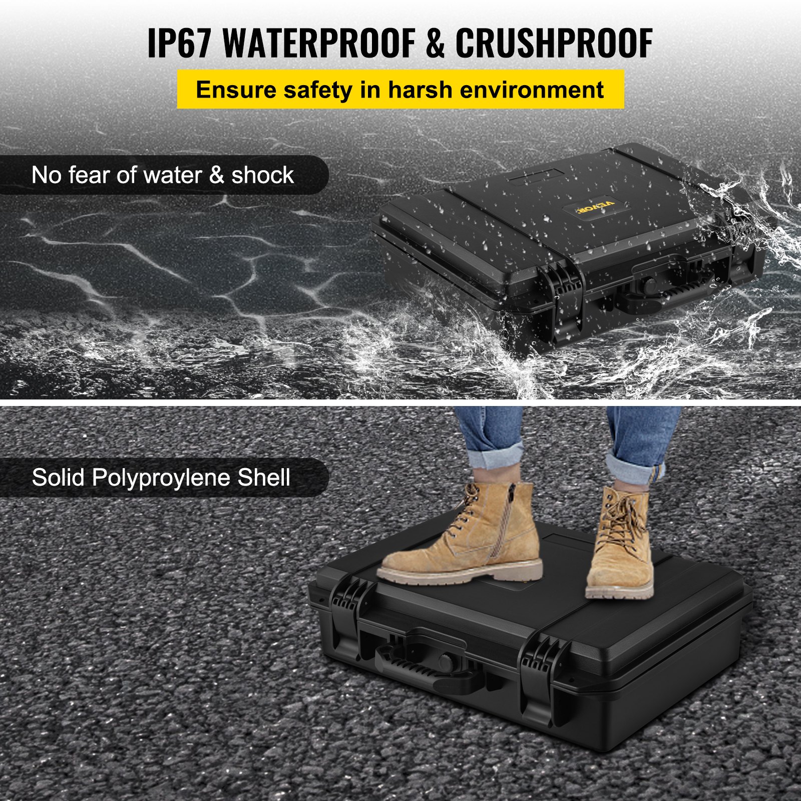 VEVOR Waterproof Hard Case, 19 x 14 x 5 Inches, with Customizable Foam ...