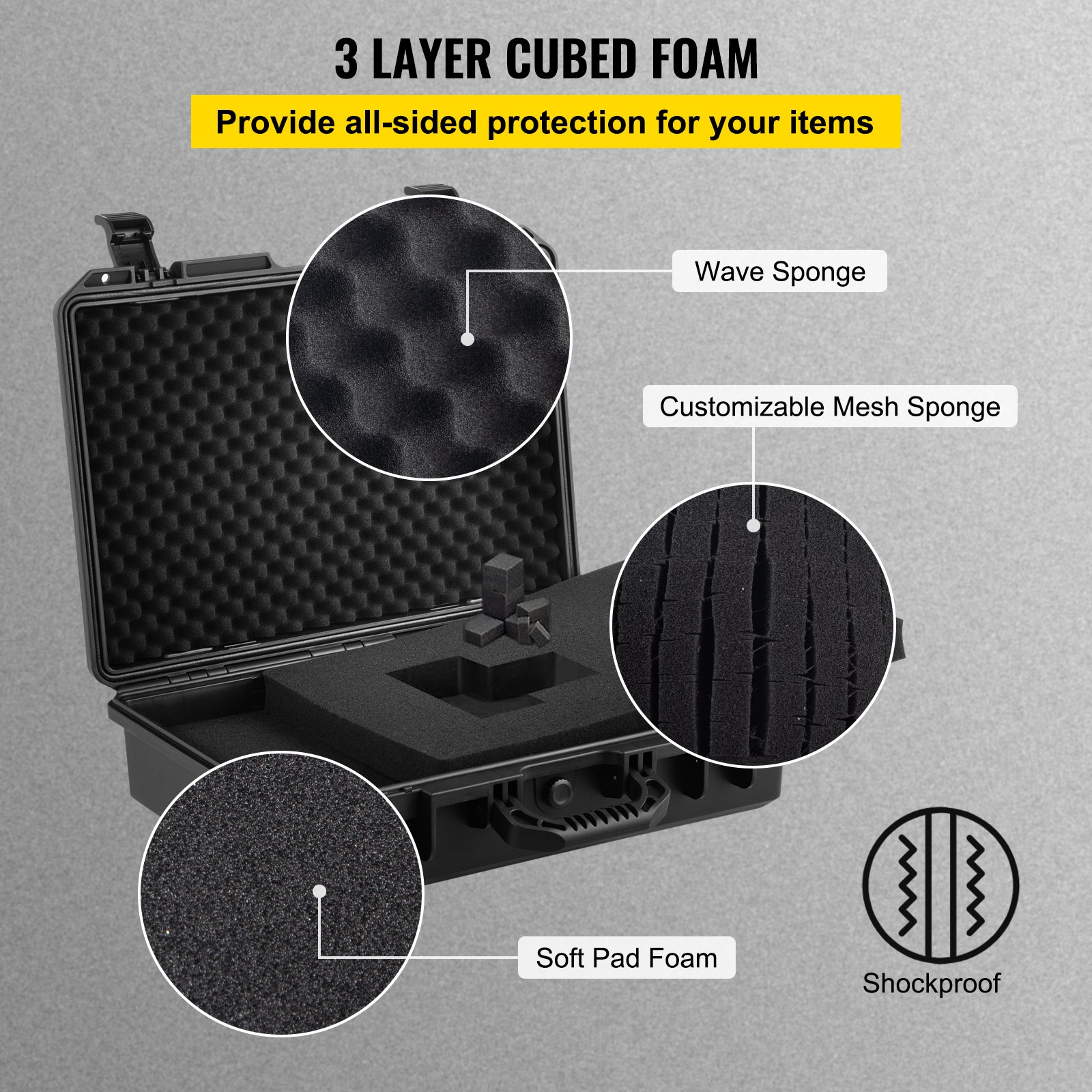 VEVOR Waterproof Hard Case, 19 x 14 x 5 Inches, with Customizable Foam ...