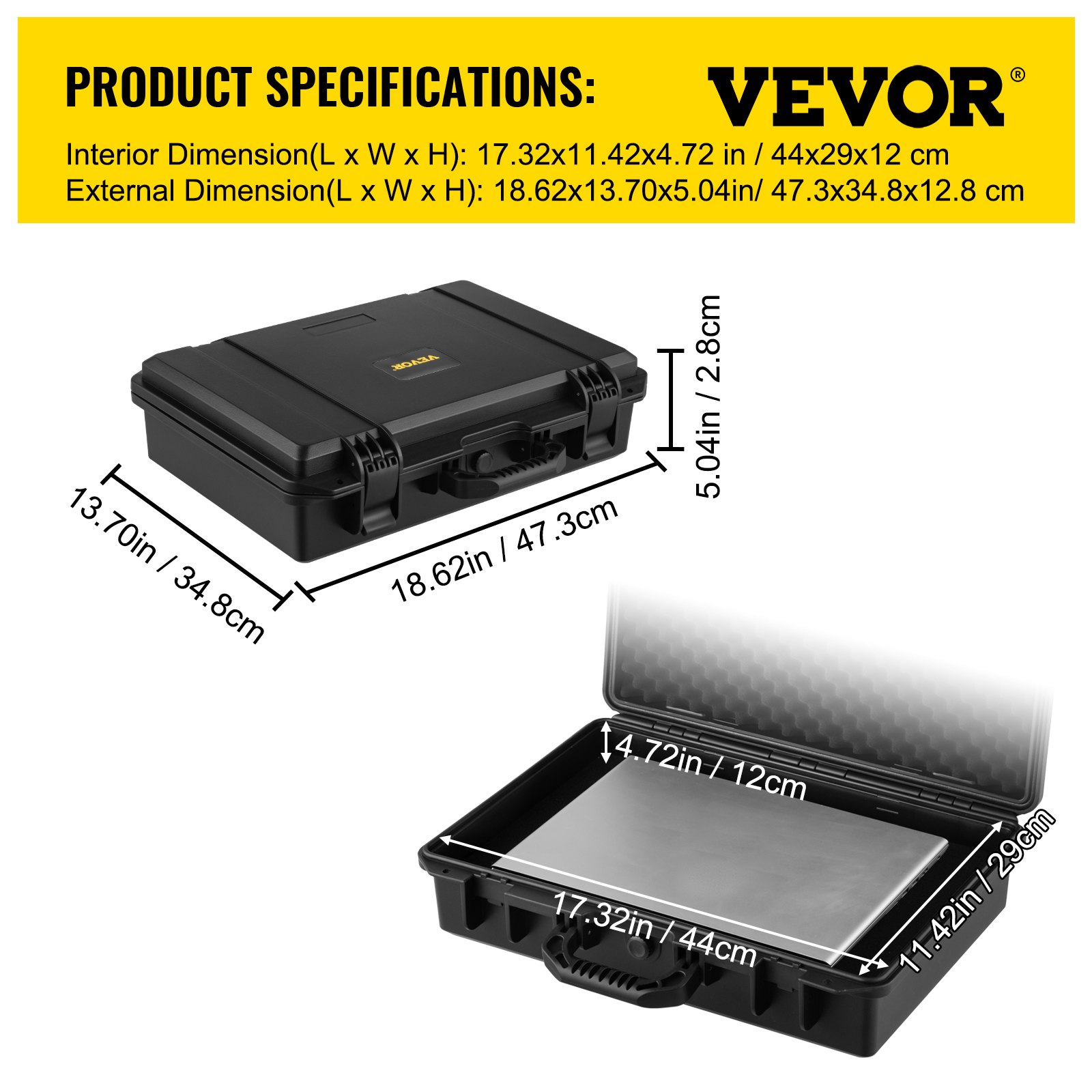 VEVOR Waterproof Hard Case, 19 x 14 x 5 Inches, with Customizable Foam ...