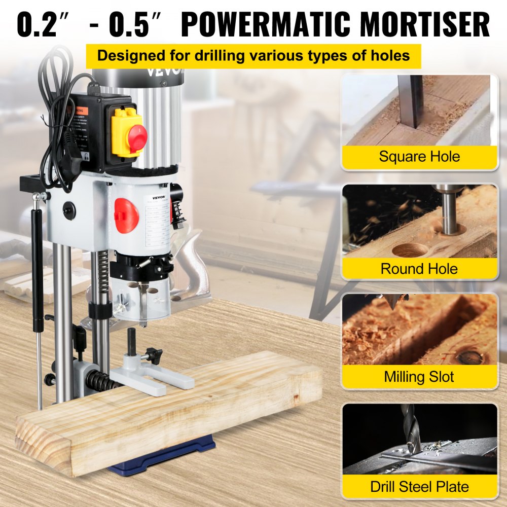 VEVOR Woodworking Mortise Machine, 3/4 HP 3400RPM Powermatic Mortiser ...