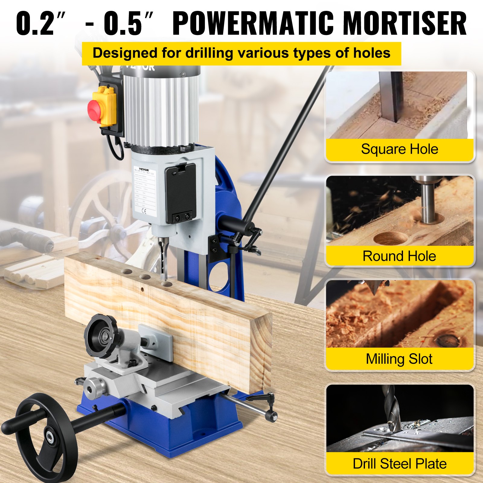 VEVOR Woodworking Mortise Machine, 1/2 HP 1400RPM Powermatic Mortiser ...