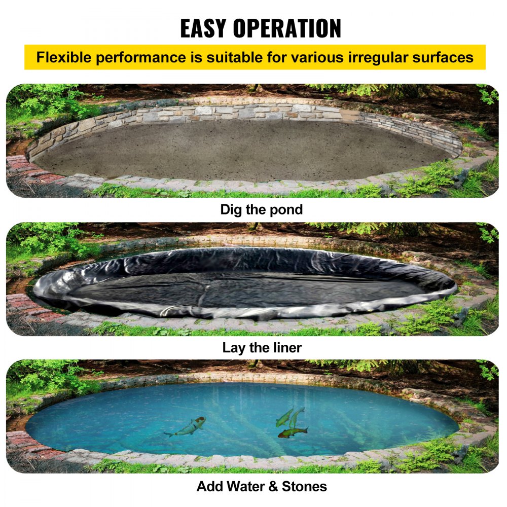 VEVOR Pond Liner, 16.4x19.7ft, 20 Mil Pond Liners for Outdoor Ponds ...