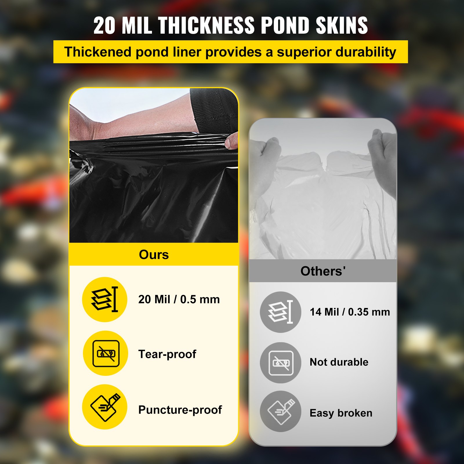 VEVOR Pond Liner, 16.4x19.7ft, 20 Mil Pond Liners for Outdoor Ponds ...