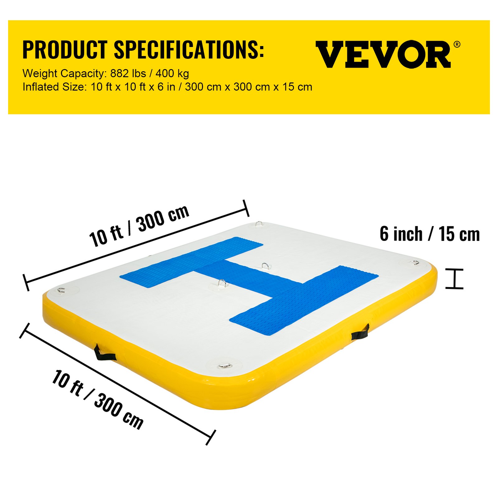 VEVOR Inflatable Floating Dock 10 x 10 ft, Inflatable Dock Platform ...