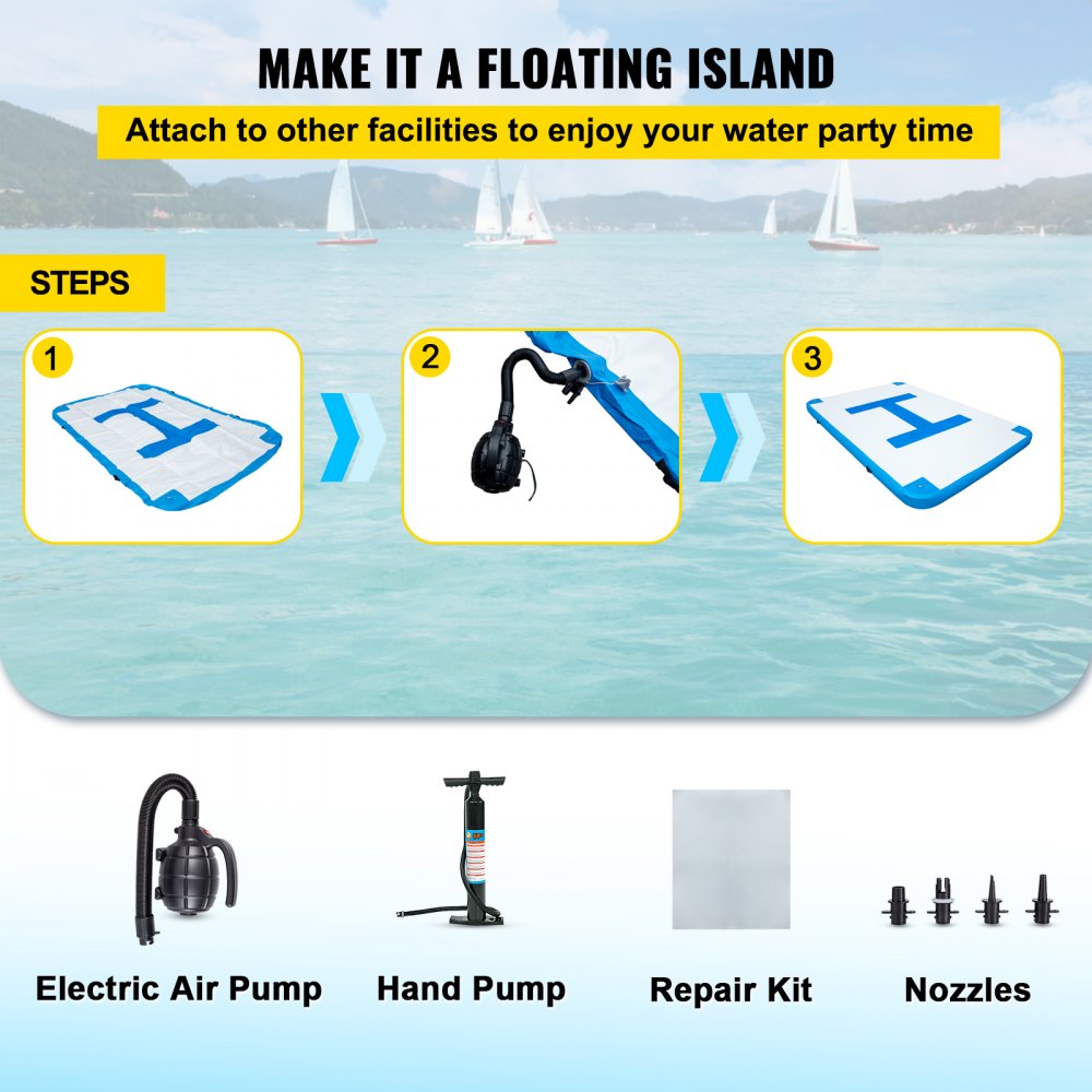 Inflatable Dock Platform Inflatable Floating Dock 10x6.5 ft w/ Electric ...