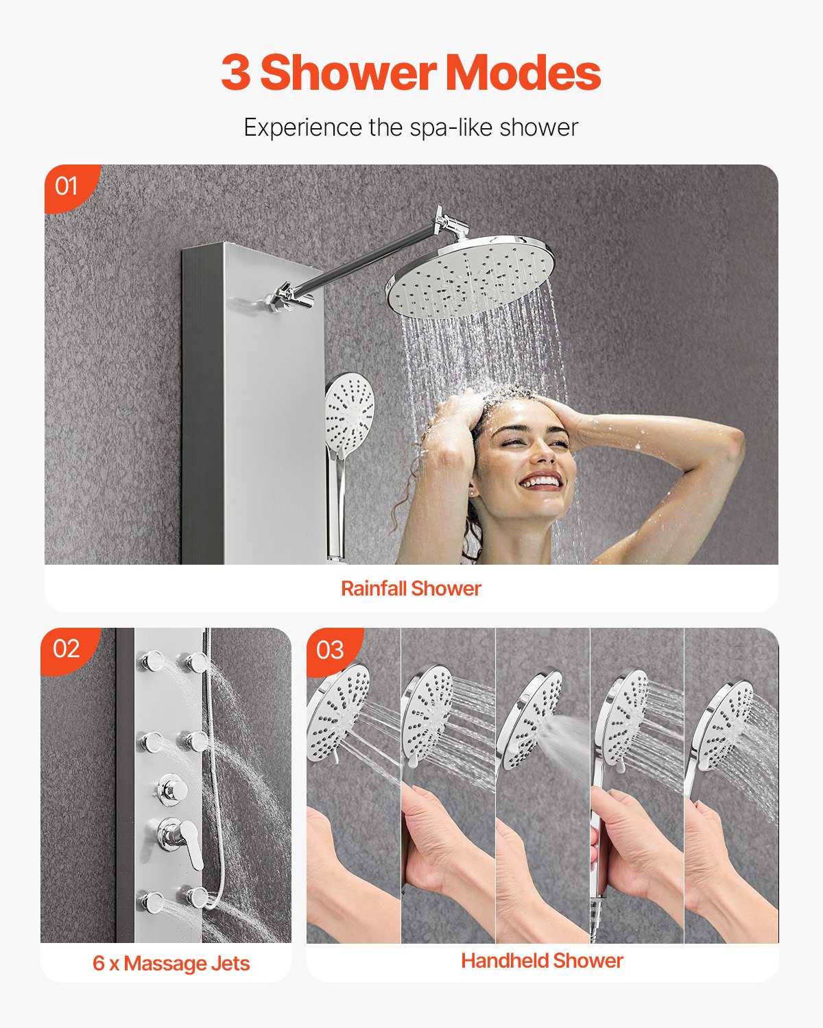 VEVOR Shower Panel Tower System – 49", 3 Faucet, 6 Jets