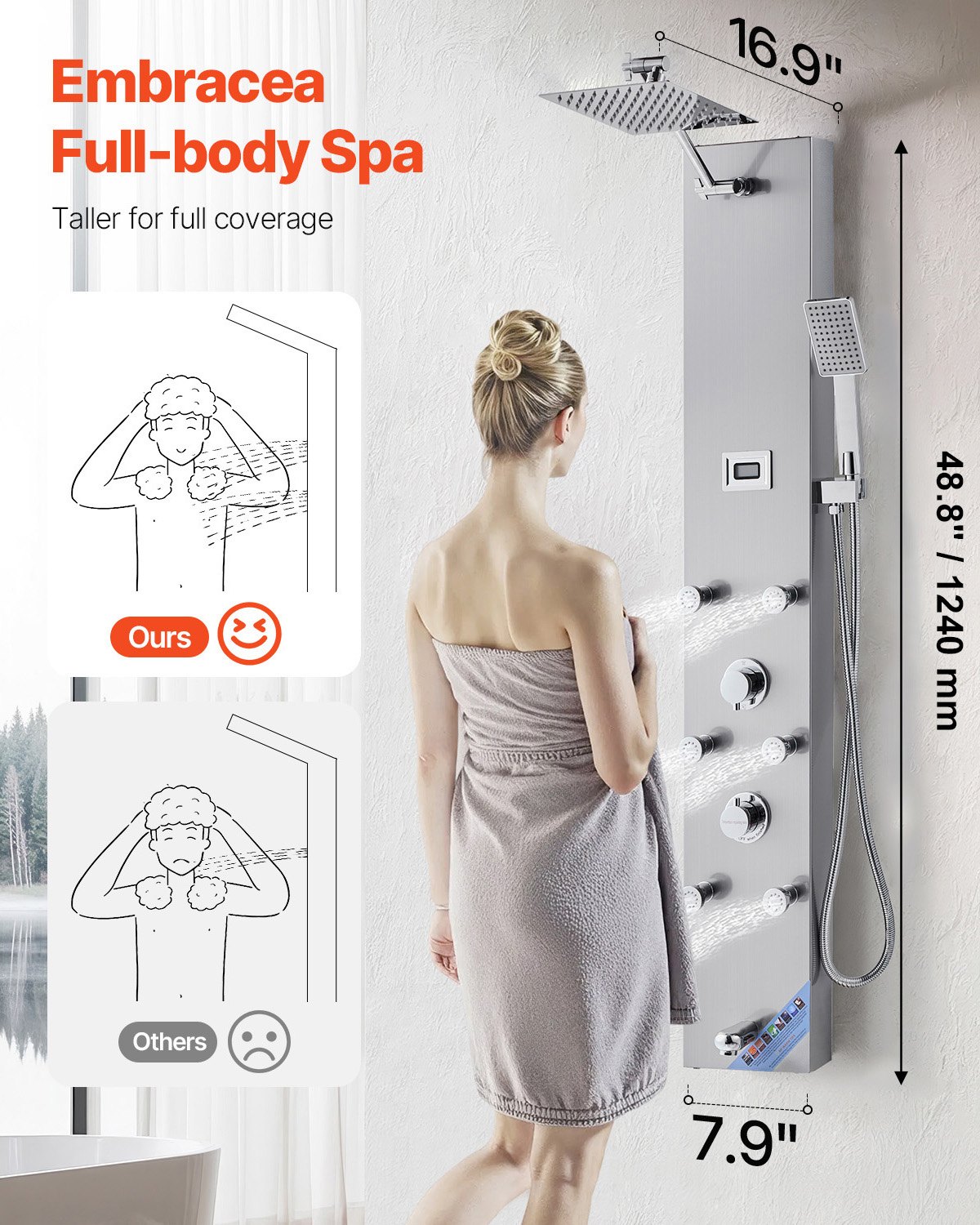 VEVOR Rainfall Shower System — LED Display Body Jets