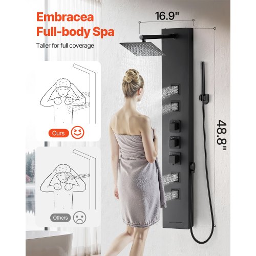 Shower Panel Tower System Stainless Steel Column Rainfall Head Massage Jet 4Mode | VEVOR US