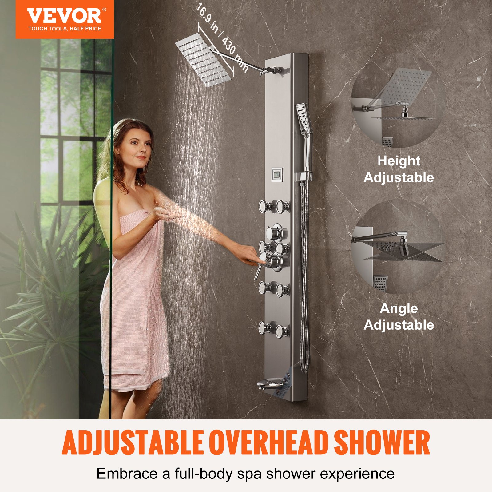 VEVOR Shower Panel System, 5 Shower Modes, Digital Display Shower Panel ...