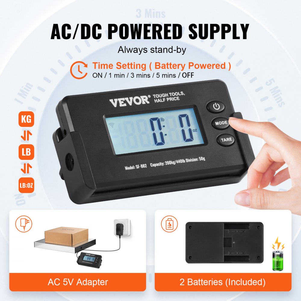 VEVOR Digital Shipping Scale, 49 ft Wireless Control, 440 lbs x 1.7 oz ...