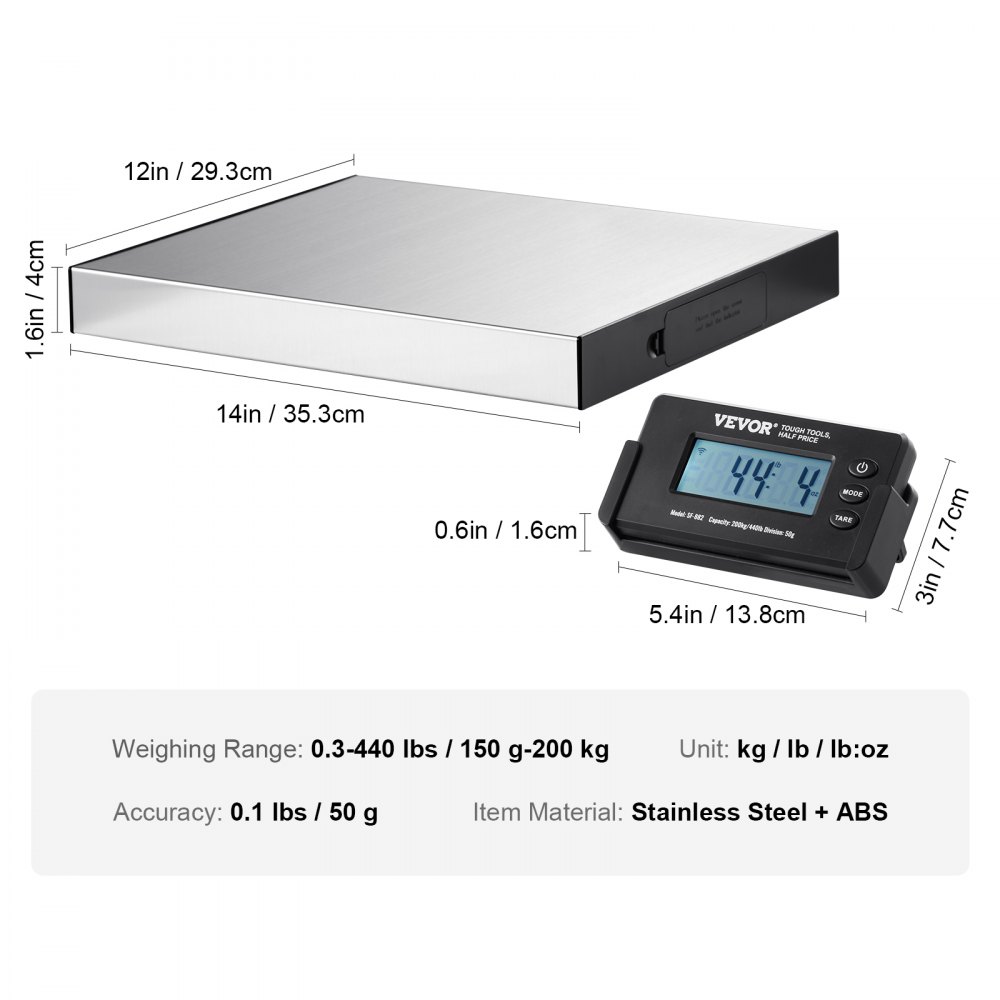 VEVOR Digital Shipping Scale, 49 ft Wireless Control, 440 lbs x 1.7 oz ...