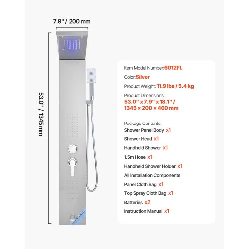 Shower Panel Tower System Stainless Steel Column Rainfall Waterfall ...