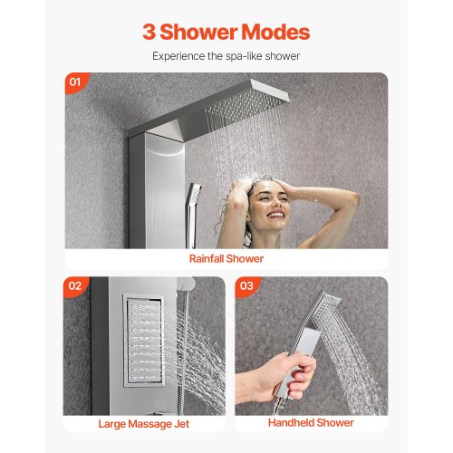 VEVOR Shower Panel Tower System Stainless Steel Column Rainfall Head ...