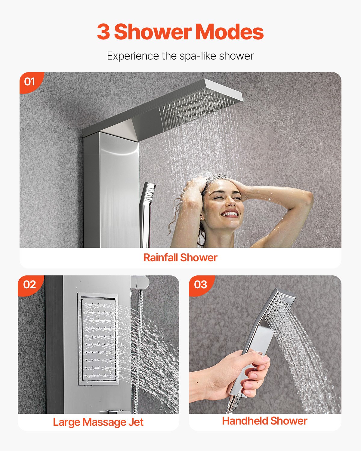 VEVOR Stainless Steel Shower Panel System – 3in1, 304 Steel
