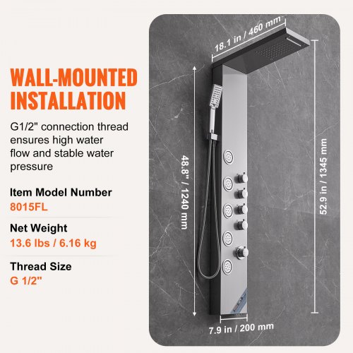 VEVOR Shower Panel System, 4 Shower Modes Shower Panel Tower, Rainfall ...