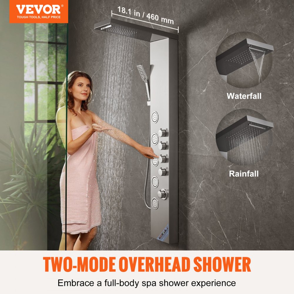 VEVOR Shower Panel System, 4 Shower Modes Shower Panel Tower, Rainfall ...