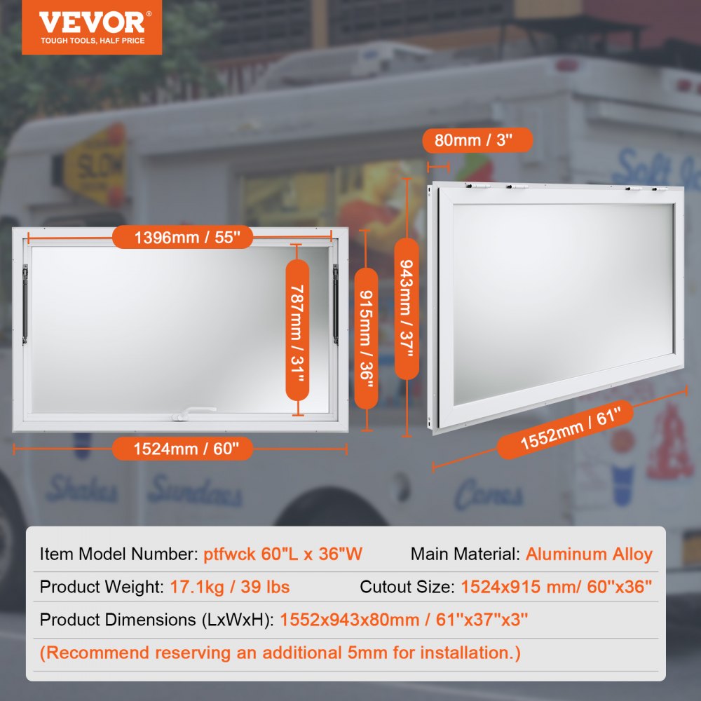 VEVOR Serving Hatch 60"x36", Aluminum Food Service Window with Awning ...