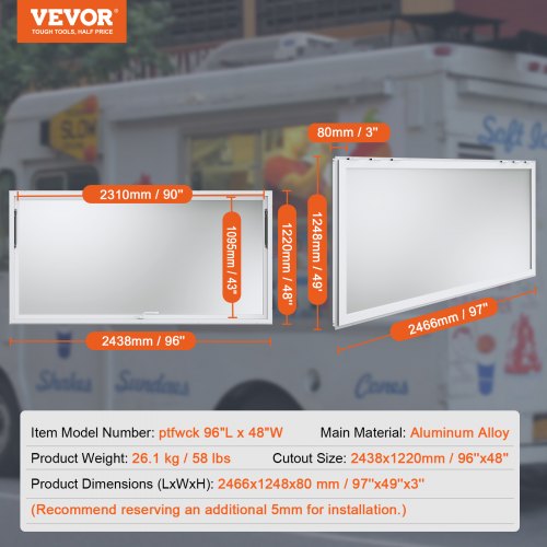 VEVOR Concession Window 96"x48", Aluminum Alloy Food Truck Service ...