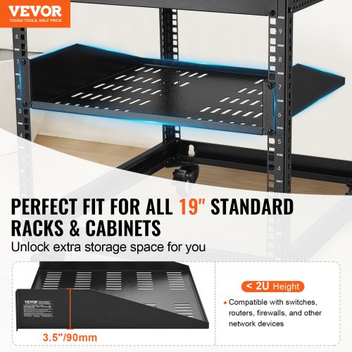 VEVOR 2U Server Rack Shelf 16"/406 mm Depth Vented Rack Mount Shelf ...