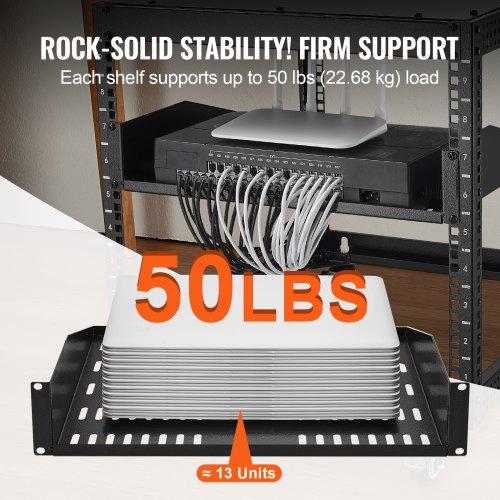 VEVOR 2U Server Rack Shelf 16"/406 mm Depth Vented Rack Mount Shelf ...