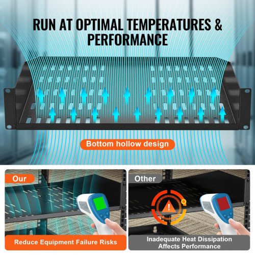 VEVOR 2U Server Rack Shelf, 406 mm Depth, 22.68 kg Max Load Capacity ...