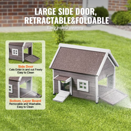 VEVOR Outdoor Cat House Weatherproof, Feral Cat Shelter for Multiple ...