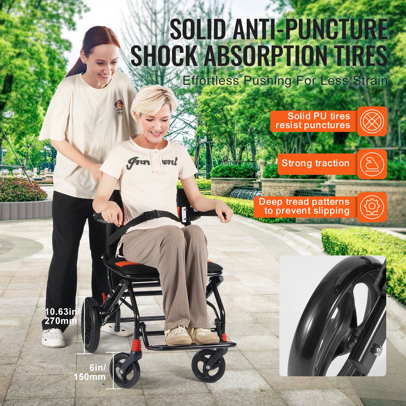 VEVOR Wheelchair Aluminum Alloy Transport Chair Foldable 18-In W Seat ...