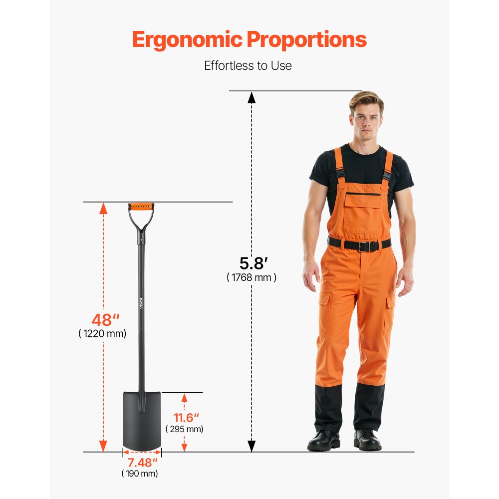 VEVOR Square Point Shovel - 48" Length, 5.71 lbs