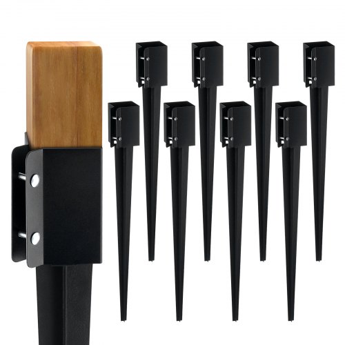 VEVOR Fence Post Anchor Ground Spike 8 Pack 36 x 4 x 4 Inches Outer Diameter Inner Diameter 3.5 x3.5 Inches Metal Black Powder Coated Post Stake